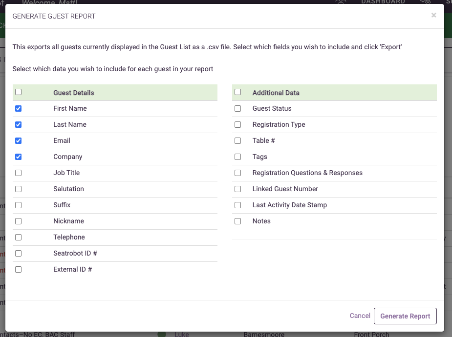 Can I export my guest list to send to someone? – Seatrobot Support
