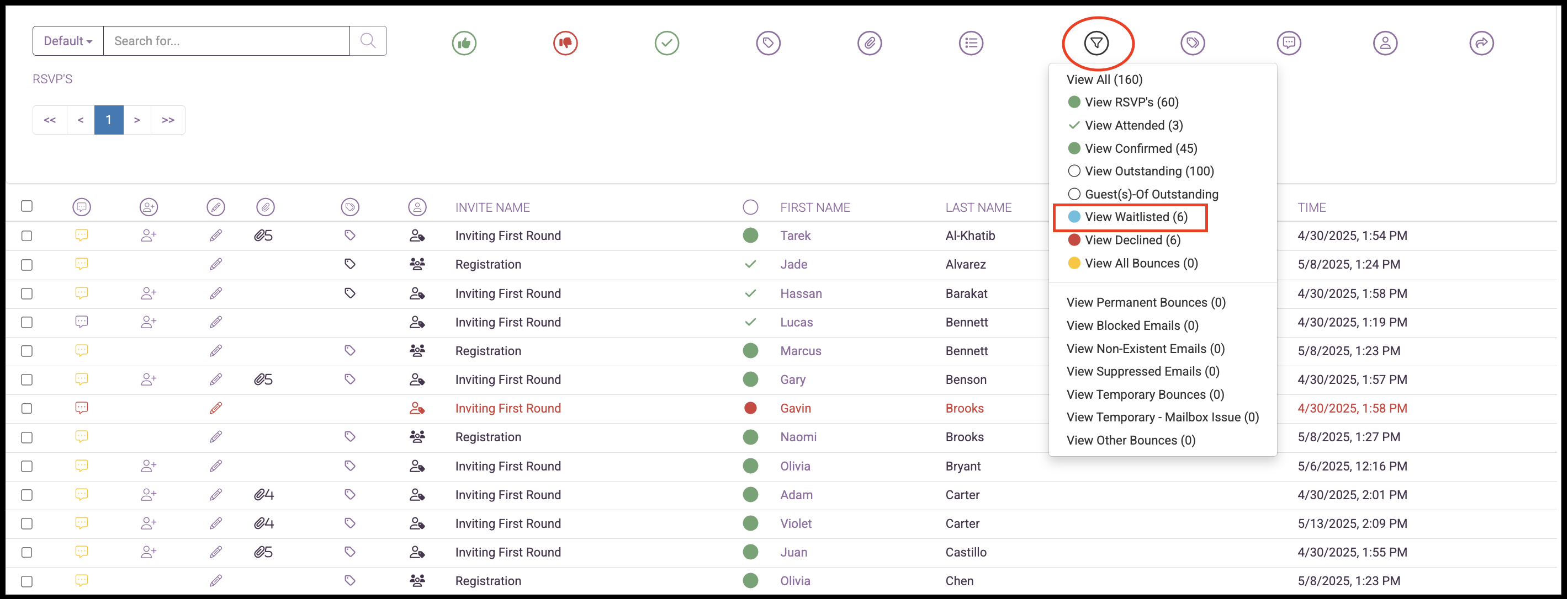 Filtering Guests by Status – Seatrobot Support